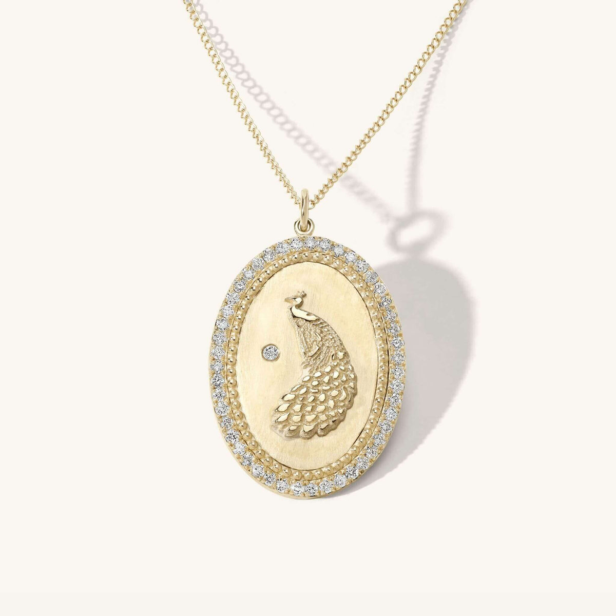 Diamond Halo Peacock Token Necklace | Zahava