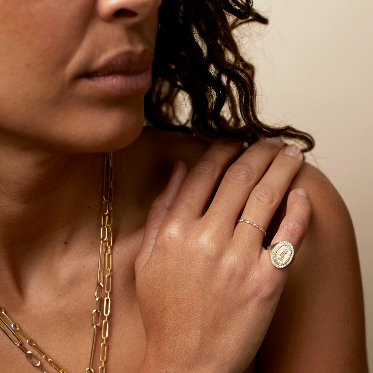 Pave Diamond Olive Branch Signet Ring | Zahava